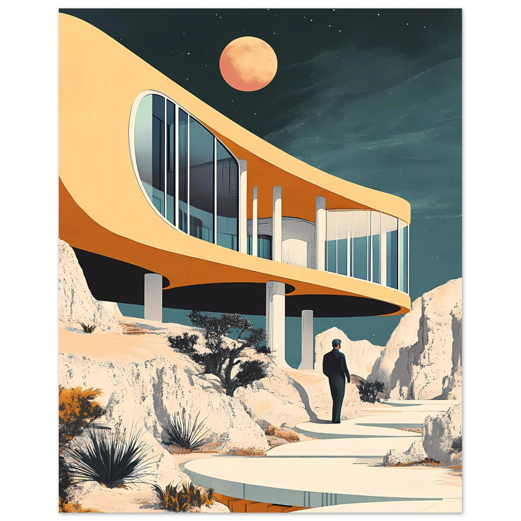 Futuristic Modernist Desert House Print | Mid-Century Retro-Futurism ...